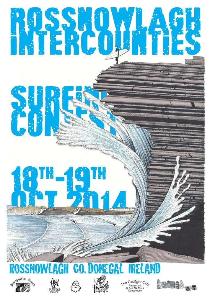 2014 Rossnowlagh Intercounties Surfing Contest Poster - Barry Britton Art