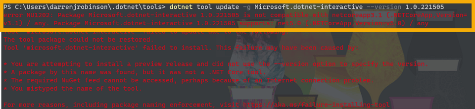 Microsoft.dotnet-interactive is not compatible with netcoreapp3.1 - darrenjrobinson - Bespoke ...