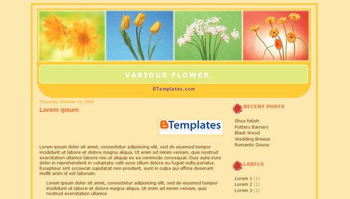 Various Flower Blogger template - BTemplates