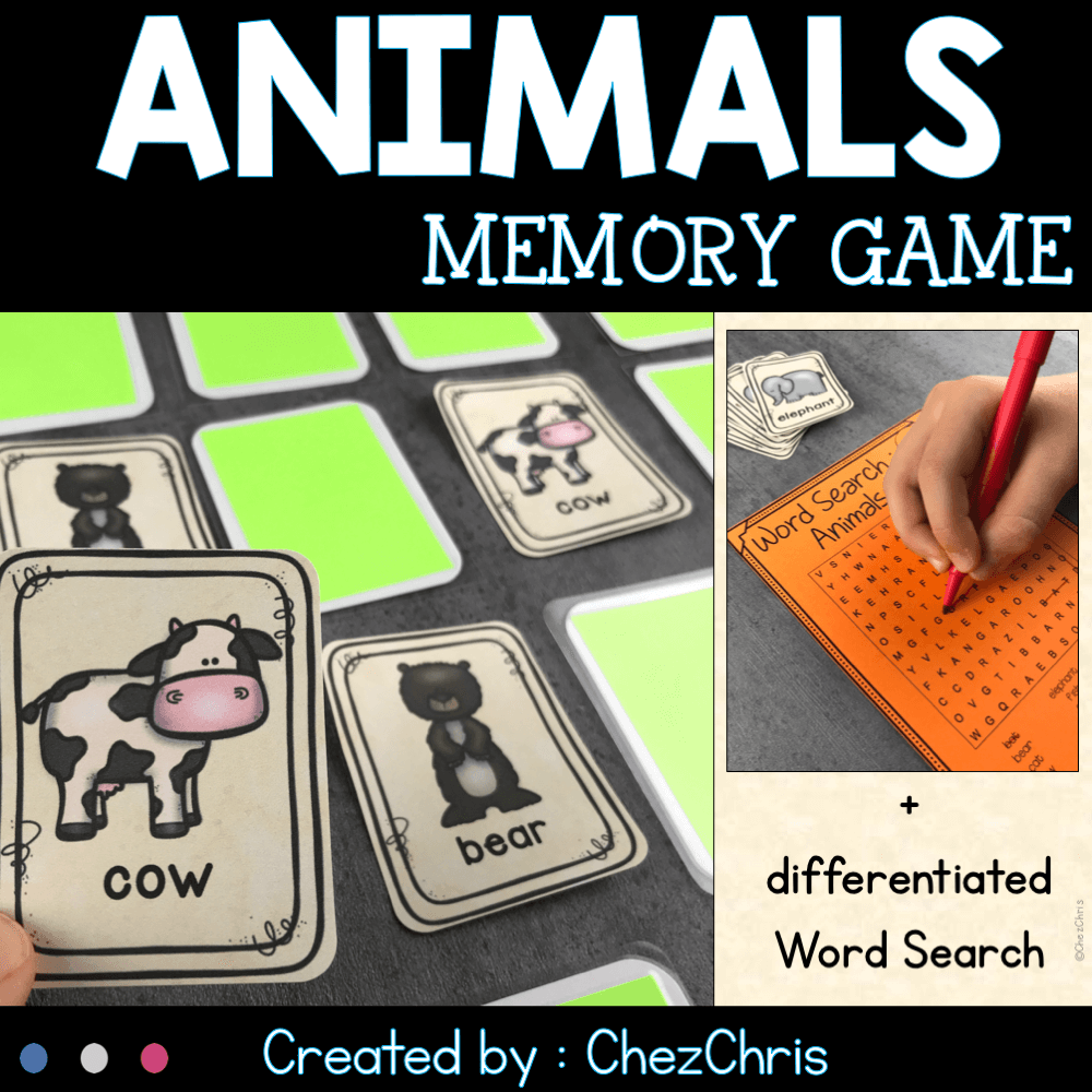 Jeu de Memory - Les animaux en anglais - Chez Chris Resources