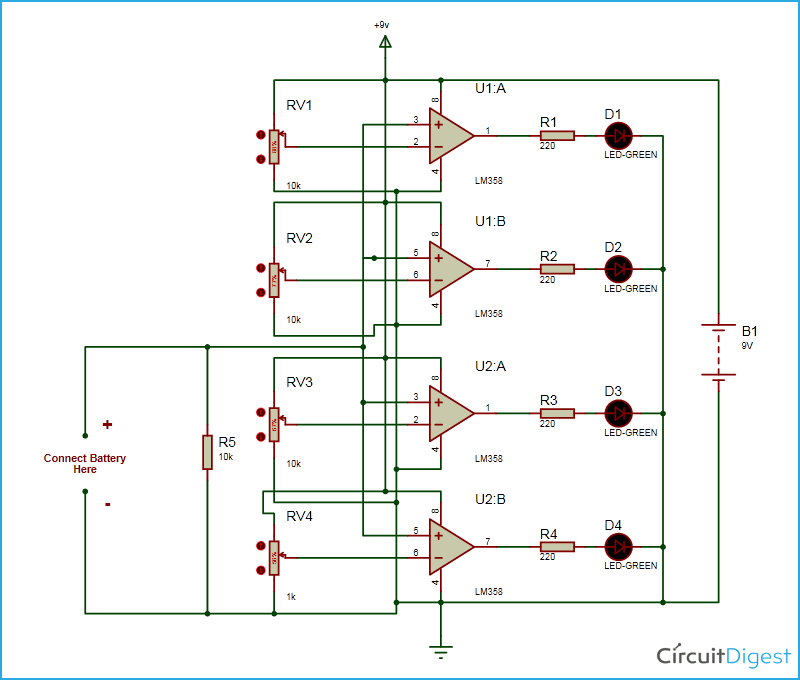 12v Battery Monitor Circuit - Circuit Diagram