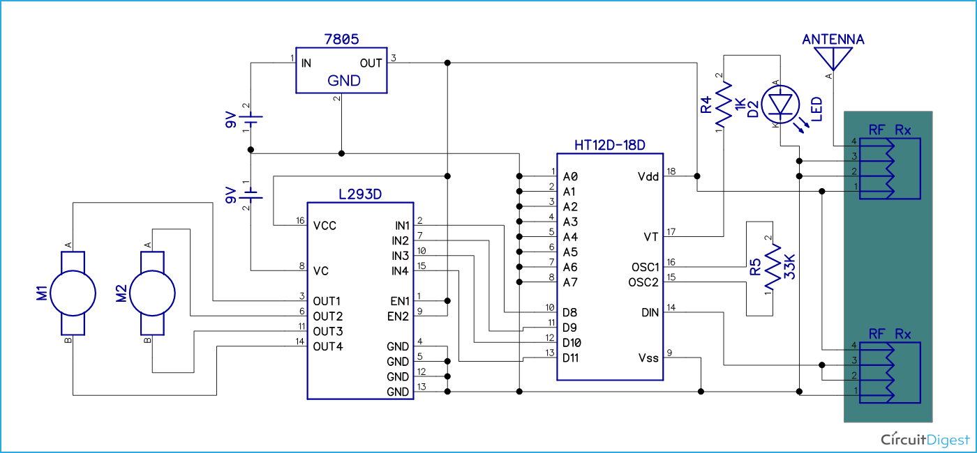 Circuit Diagram Of Dtmf Controlled Robotic Vehicle Without Using Microcontroller