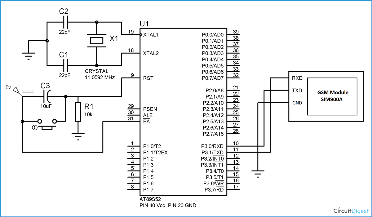 Circuit Diagram Gsm Module Interfacing Microcontroller - Circuit Diagram