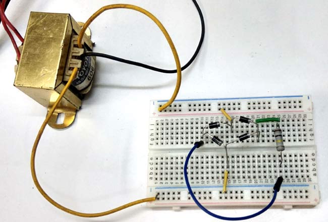 Full Wave Bridge Rectifier Circuit On Breadboard - Circuit Diagram