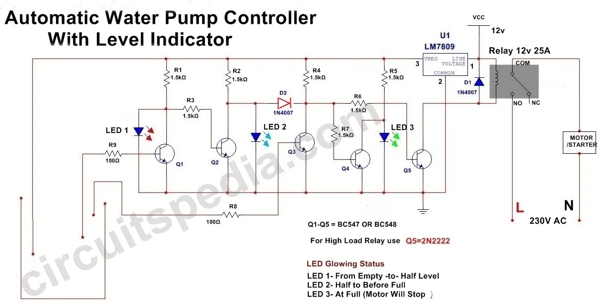 Water Level Indicator Circuit Diagram Using Bc547