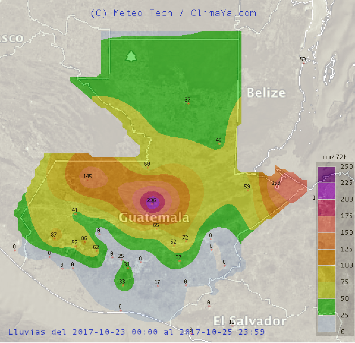 Se prevé mucha lluvia para Centroamérica próximos días. Mapa ...