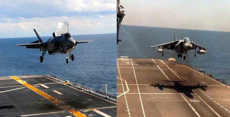 Watch the incredible difference between Harriers and F-35Bs as they ...