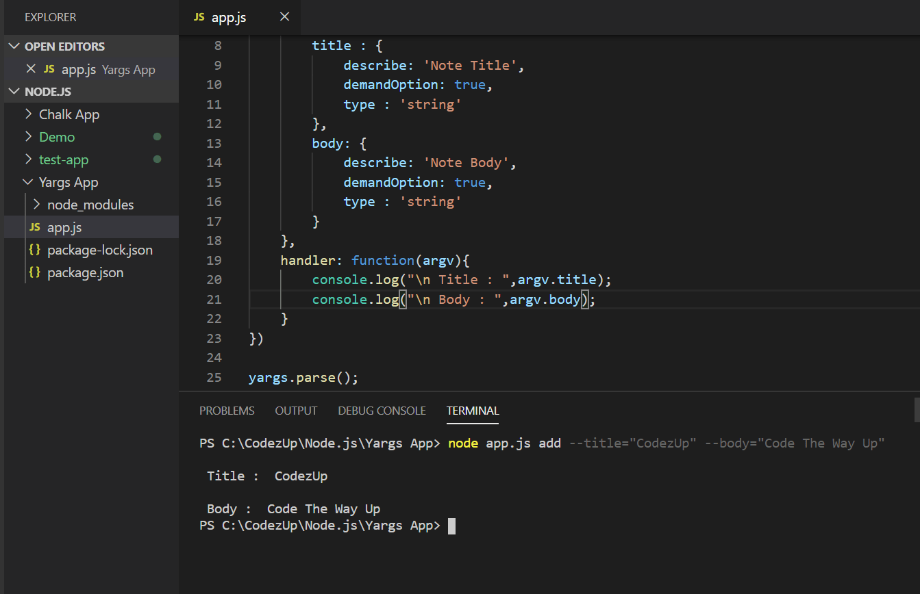 Run Node.js with Command-Line Arguments | Yargs NPM Module
