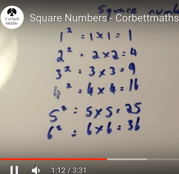 Square Numbers Video – Corbettmaths