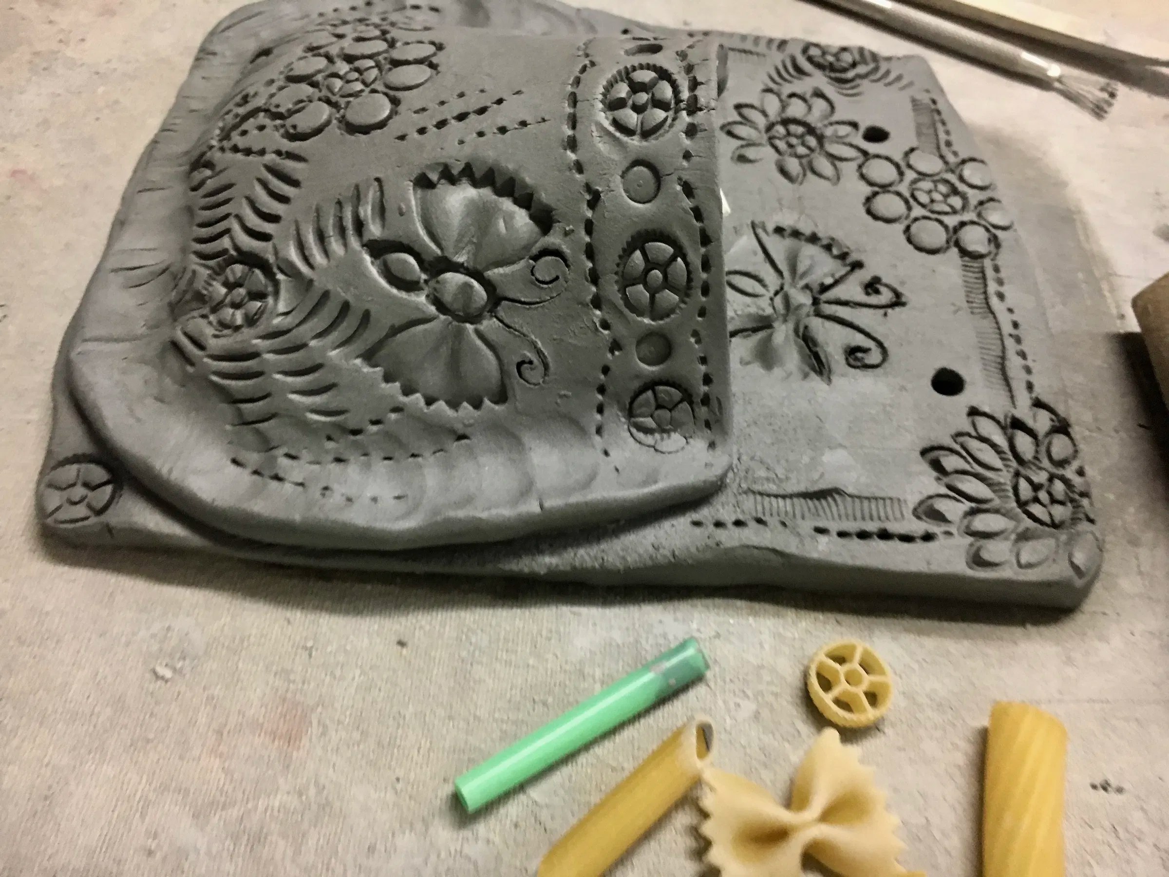 Clay Slab Wall Pocket with Pasta Noodle Designs - Create Art with ME