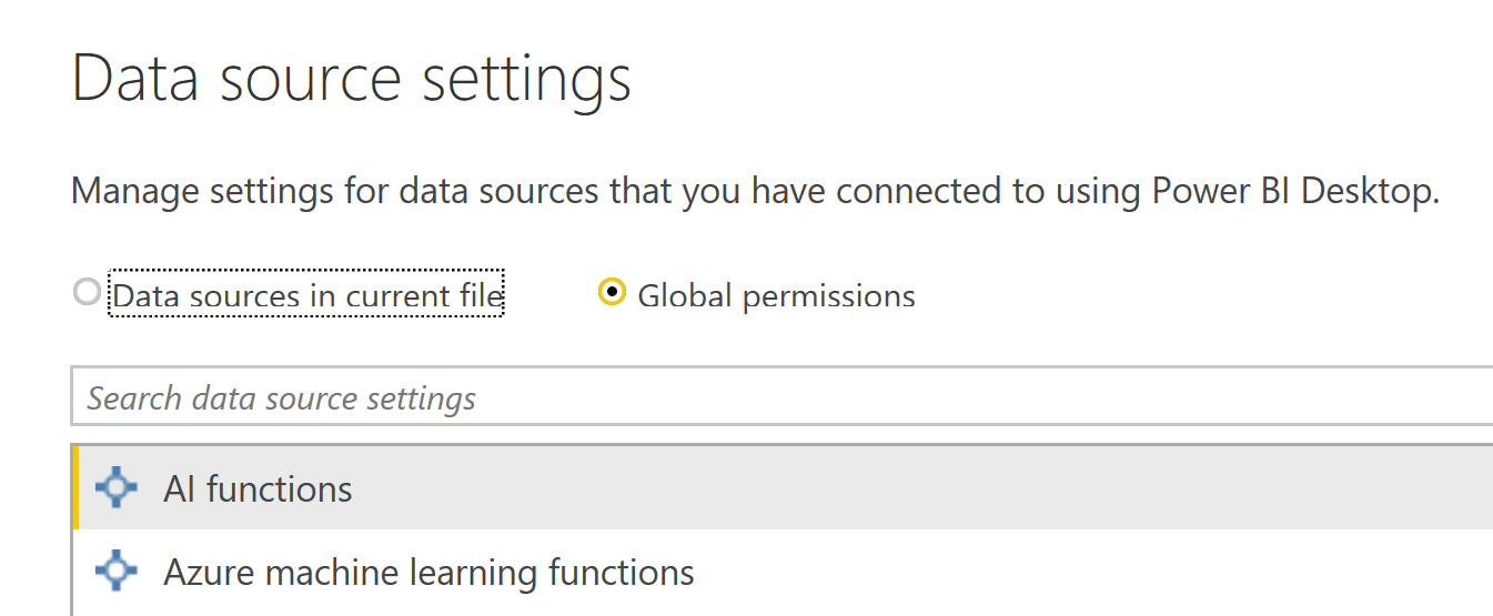 Power Bi Ai Functions Data Source Settings Dataveld