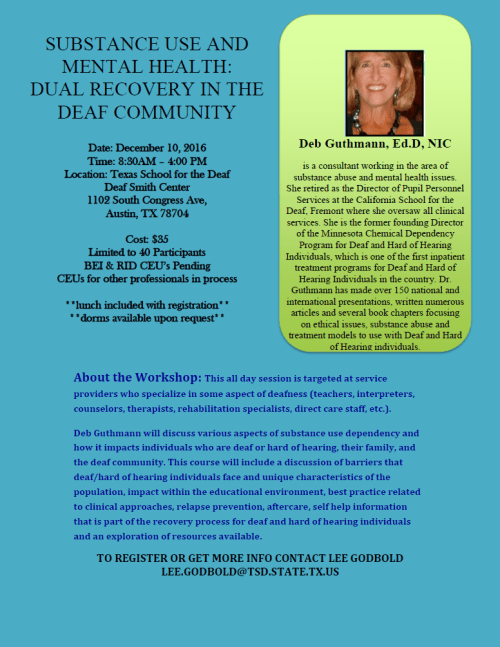 Substance Abuse Training 12/10/16 – Austin – Deaf Network of Texas