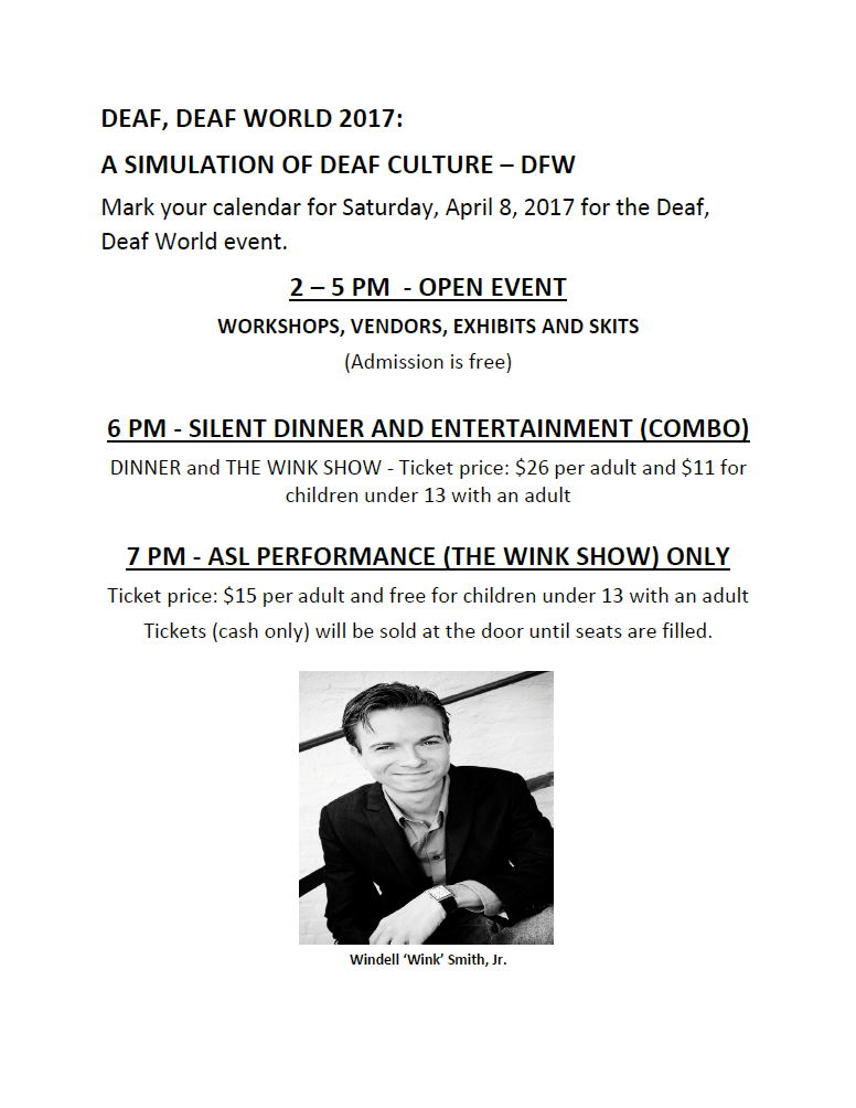 DEAF, DEAF WORLD: A Simulation of Deaf Culture 4/8/17 – DFW – Deaf ...