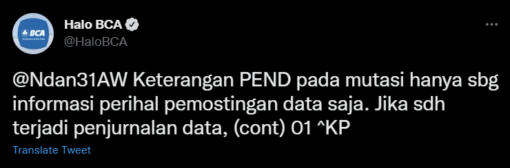 Apa Arti PEND pada Mutasi Rekening BCA