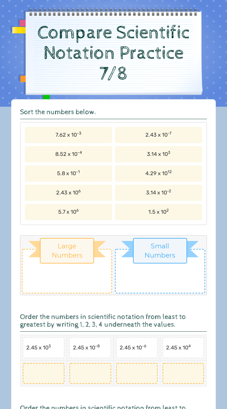 Comparing Scientific Notation Worksheet : Mr Nussbaum Scientific ...