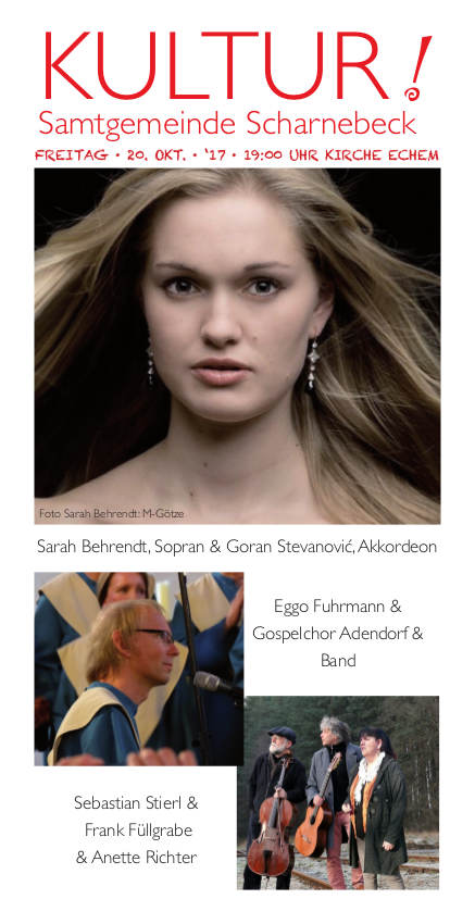 Hochkarätig besetzt – Musikalischer Abend am 20.10. in der Kirche – Gemeinde Echem