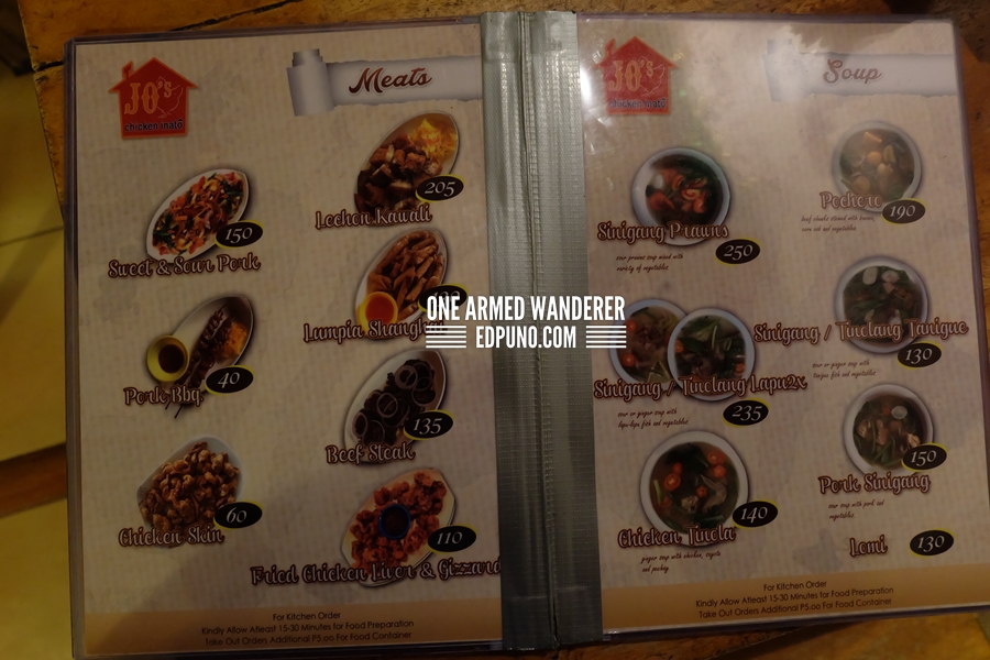 Jo's Chicken Inato Menu 3 - One Armed Wanderer