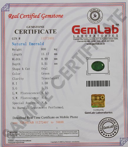 Emerald Gemstones Certification