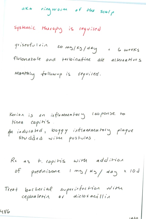 486. Treatment of tinea capitis / What is a kerion? How is it managed ...