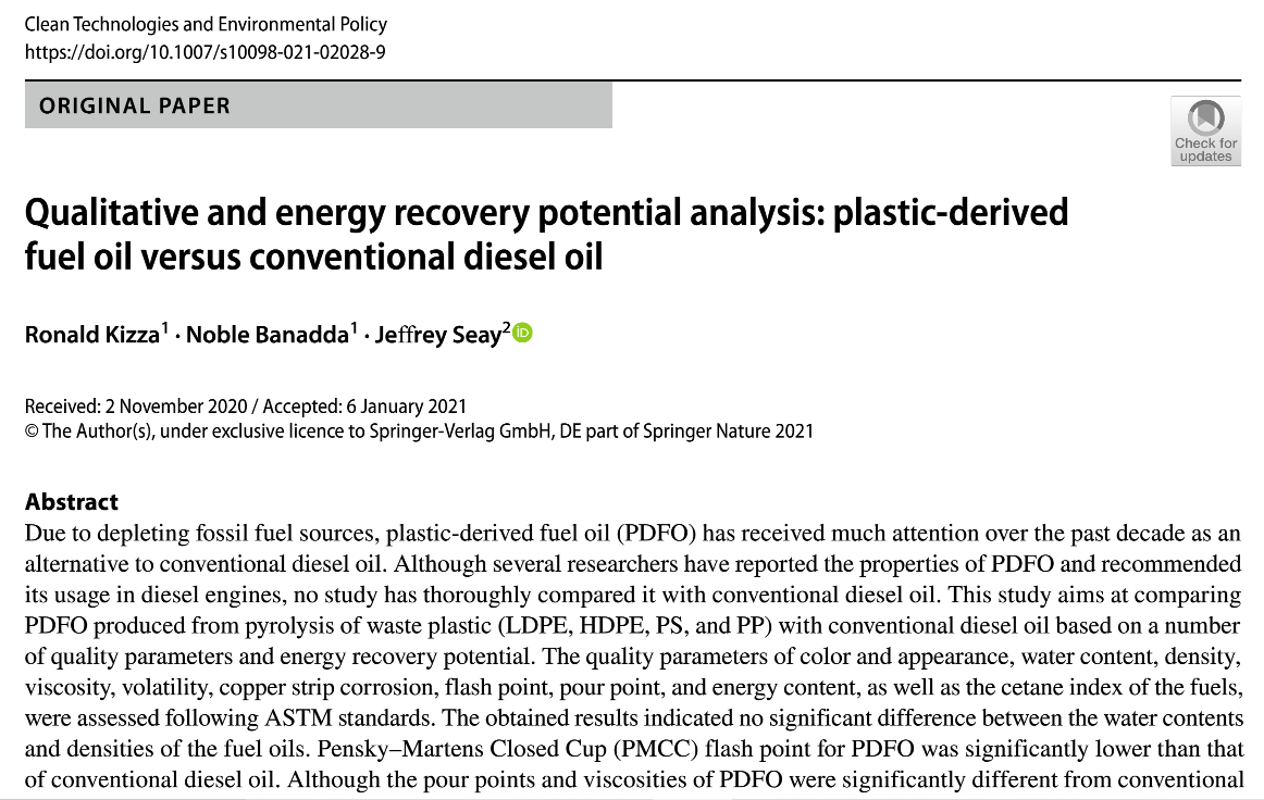 New Article in "Clean Technologies and Environmental Policy" highlights ...
