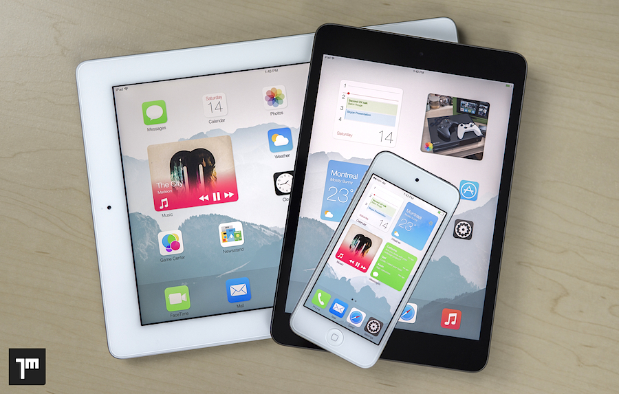 Concepto de iOS 8 con iconos ampliables que muestran información útil