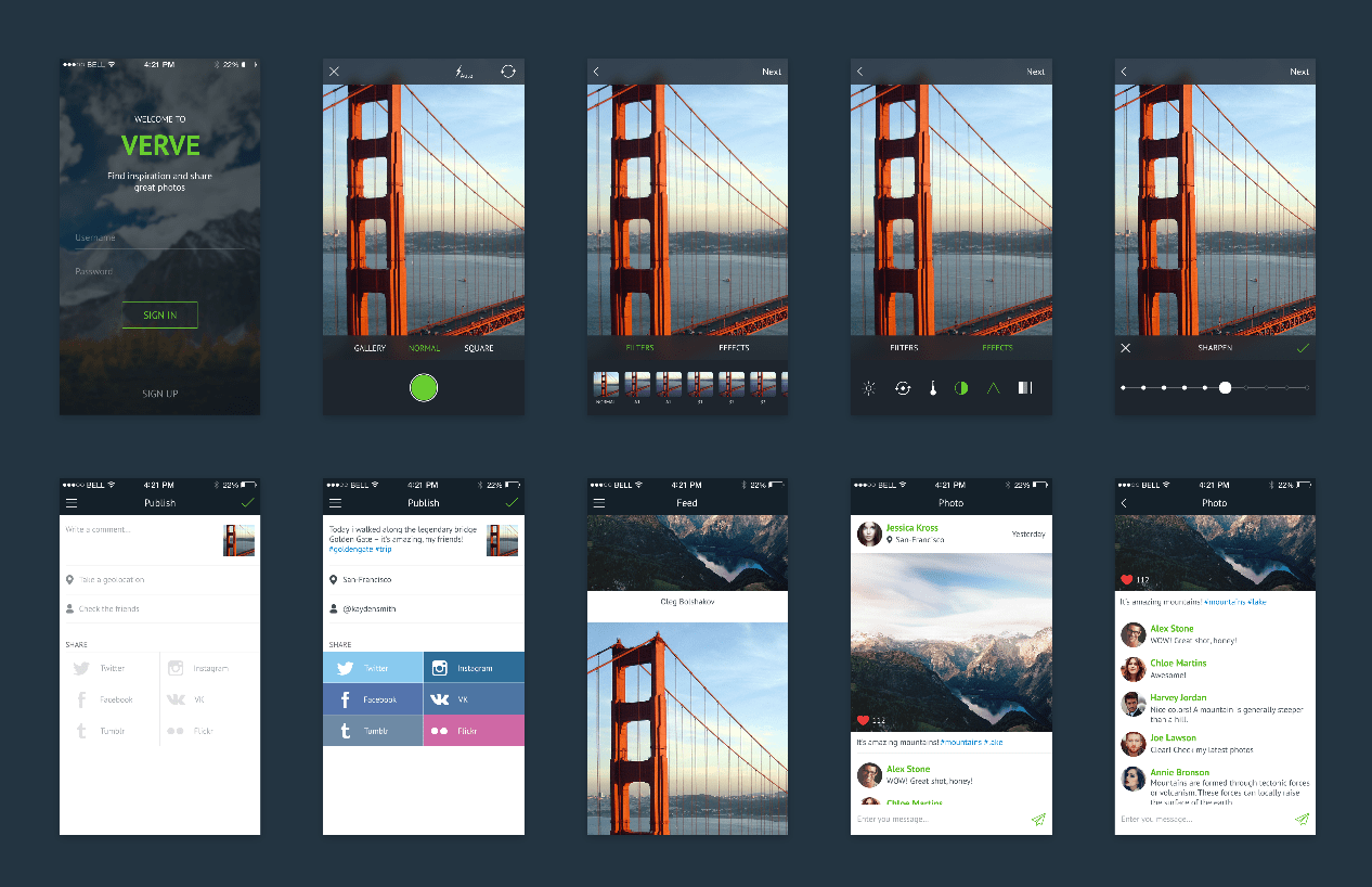 Verve - Free iOS Photo & Social App UI Kit - Freebies - Fribly