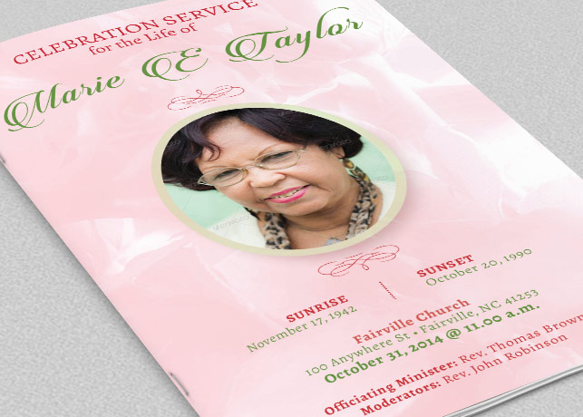 Pink Roses Funeral Program Template - GraphicMule