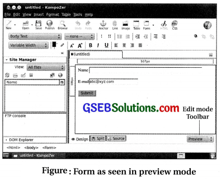 Computer Class 12 GSEB Solutions Chapter 1 Creating HTML Forms Using KompoZer – GSEB Solutions