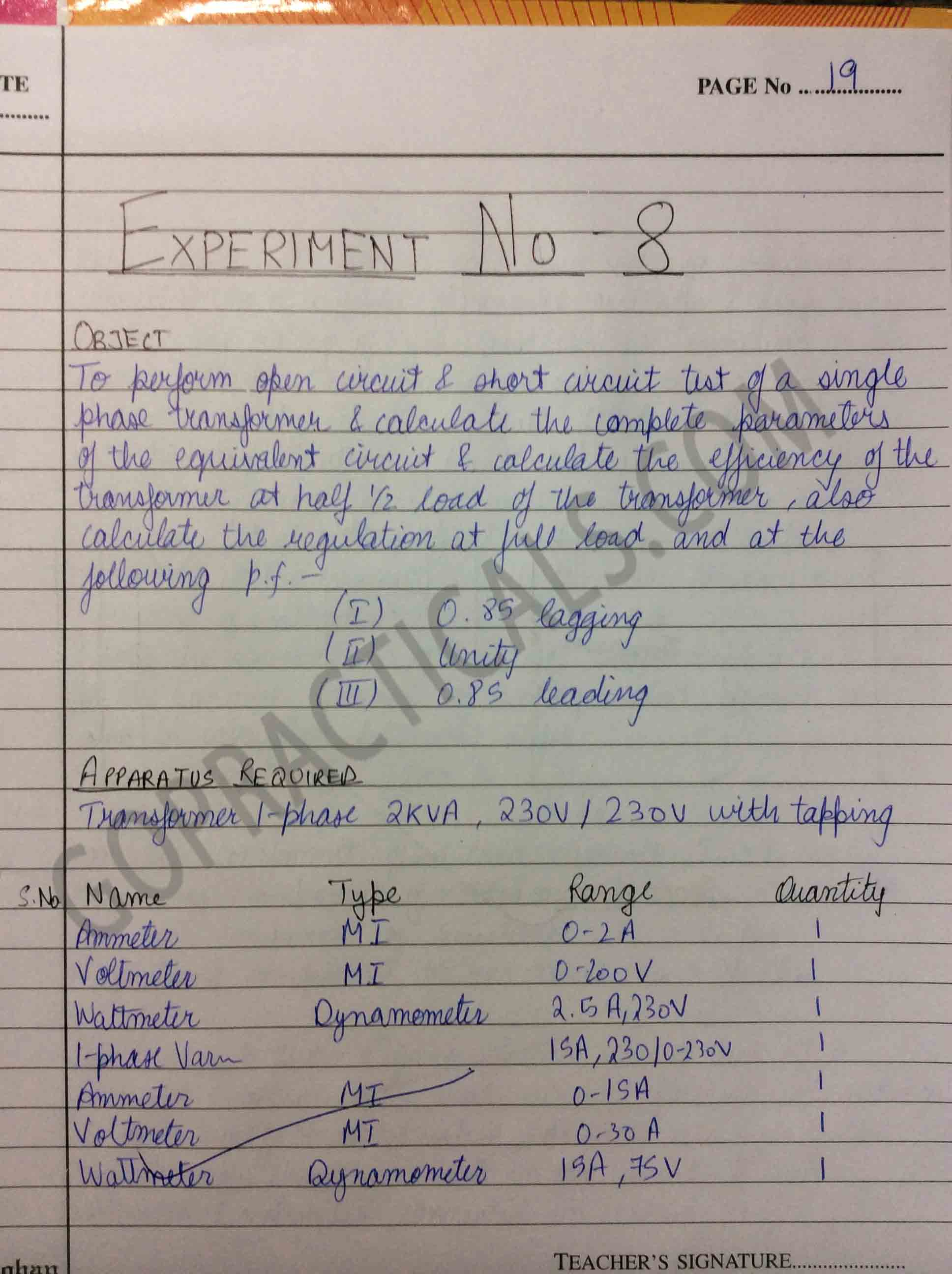 Oc And Sc Test On Single Phase Transformer Circuit Diagram