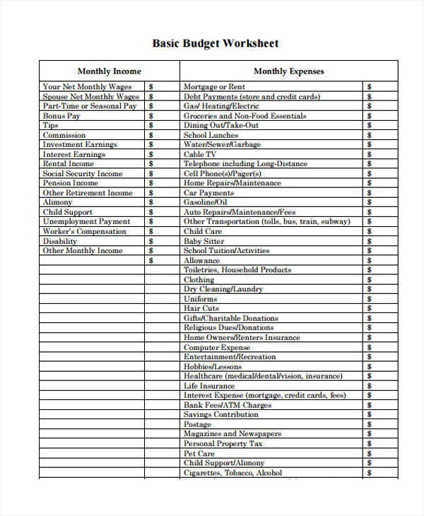 printable basic budget template a cultivated nest - 8 budget samples ...