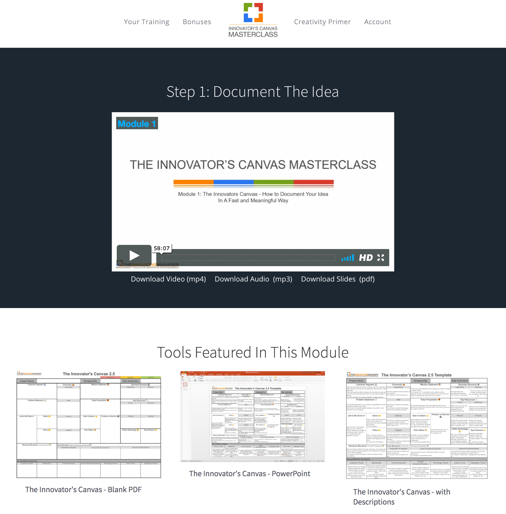 Module 1 screenshot - The Innovator's Masterclass