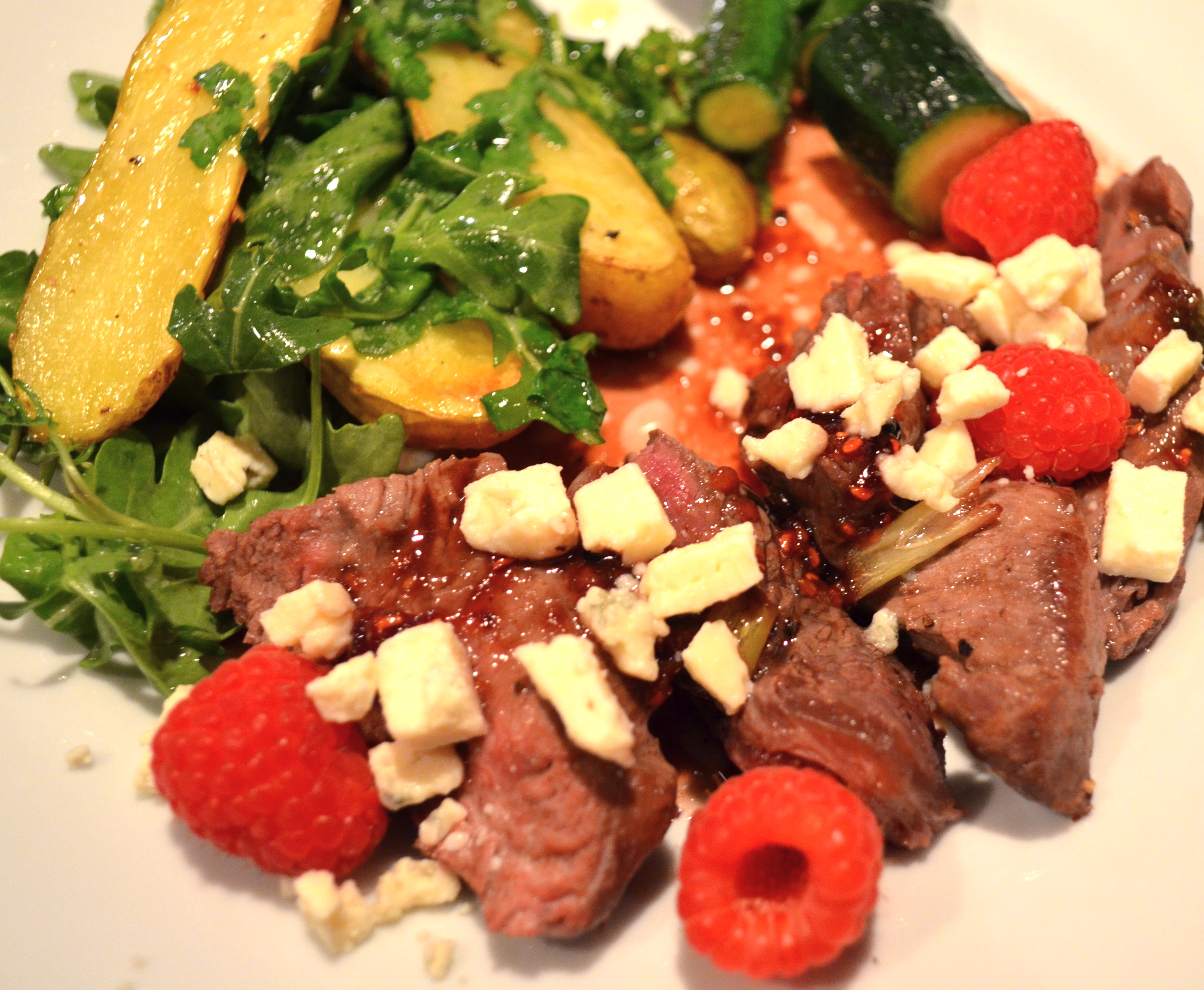 Beef Tenderloin With Raspberry Sauce And Blue Cheese. Roasted ...