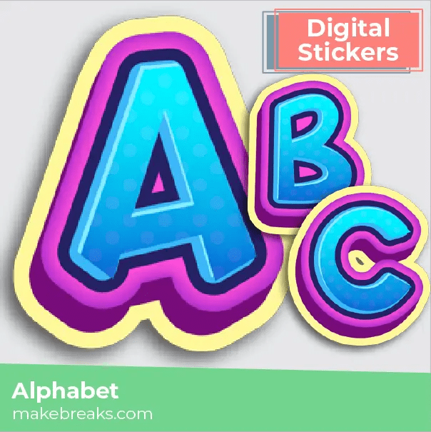 Free Blue Cartoon Alphabet Letters Digital Planner Stickers - Make Breaks