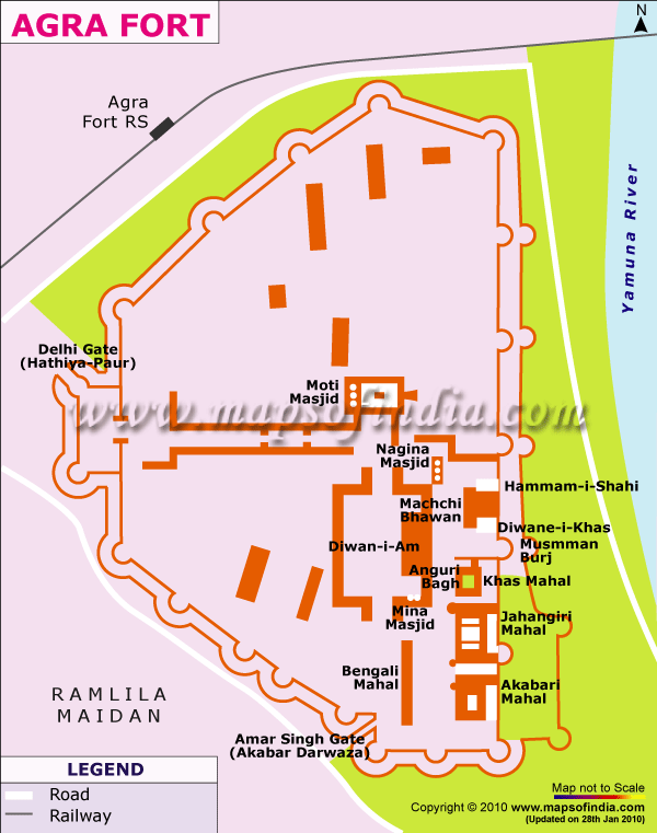 Red Fort Agra India Map