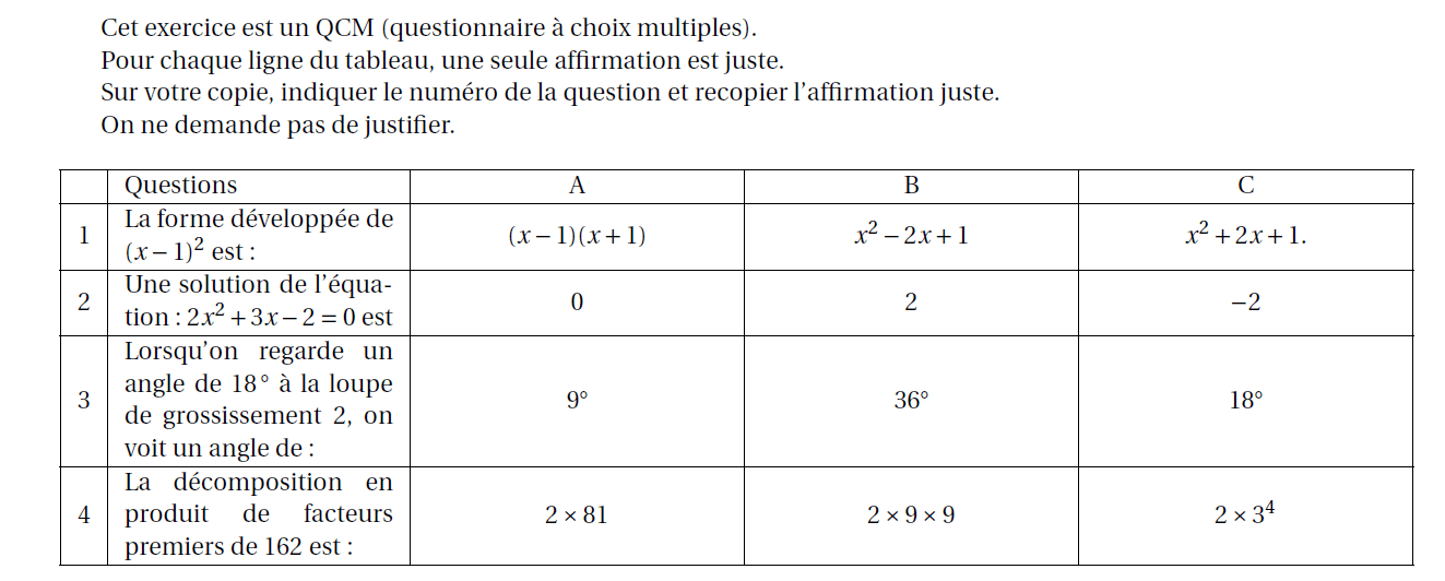 DNB QCM | Bienvenue sur Mathsguyon