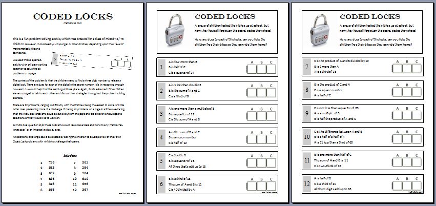 Coded Locks - Again | mathsticks.com