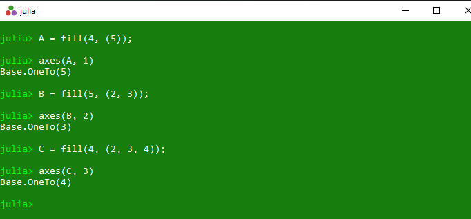 获取 Julia 中有效索引的元组或范围 – axes() 方法 | 码农参考