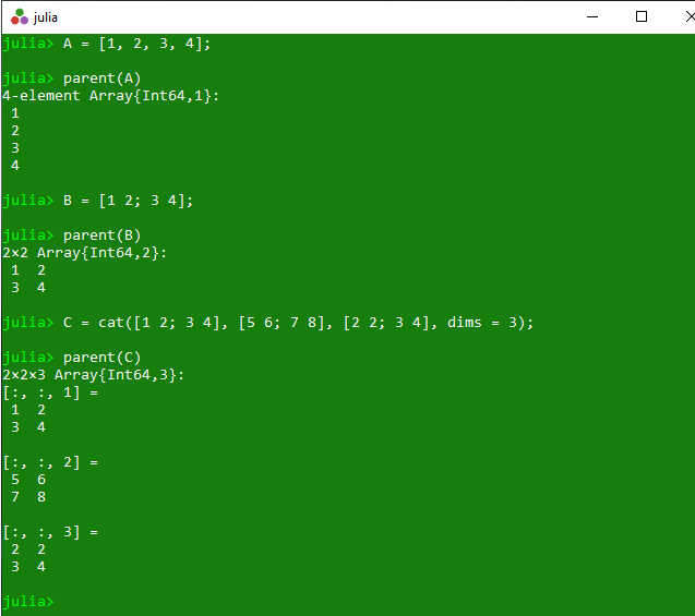Julia中获取指定数组的父数组——parent()方法 | 码农参考