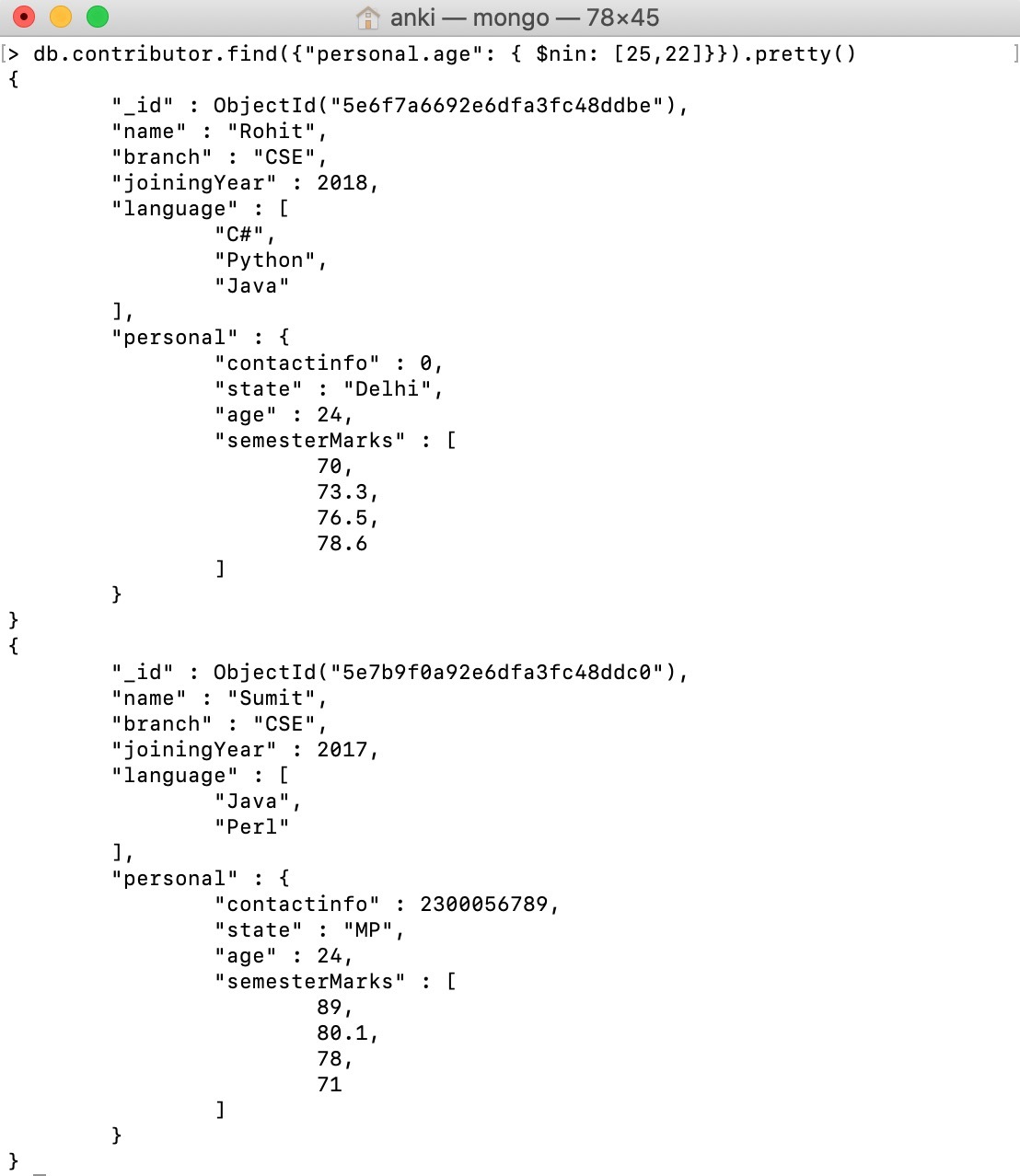 MongoDB – $nin 运算符 | 码农参考