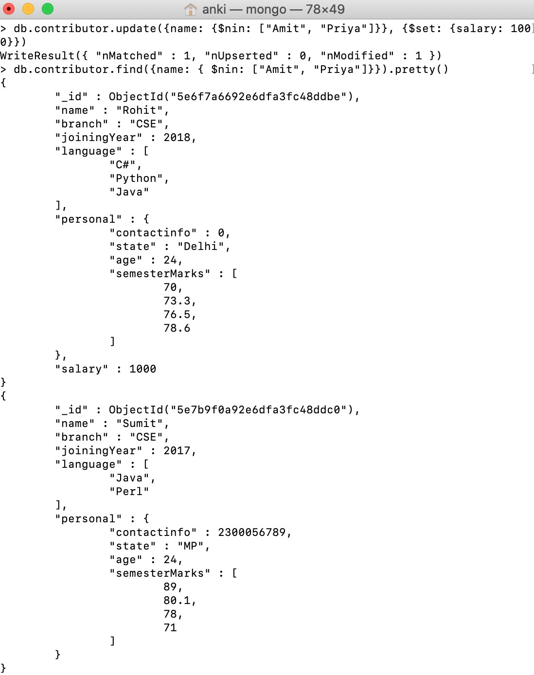 MongoDB – $nin 运算符 | 码农参考