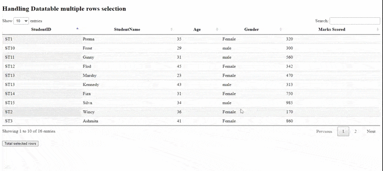 如何使用 Jquery Datatables 插件处理多行选择？ 码农参考