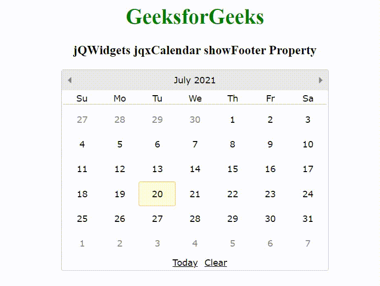 jQWidgets jqxCalendar showFooter 属性 | 码农参考