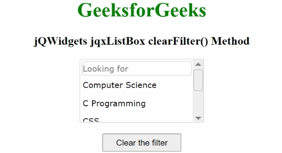 jQWidgets jqxListBox clearFilter() 方法 | 码农参考
