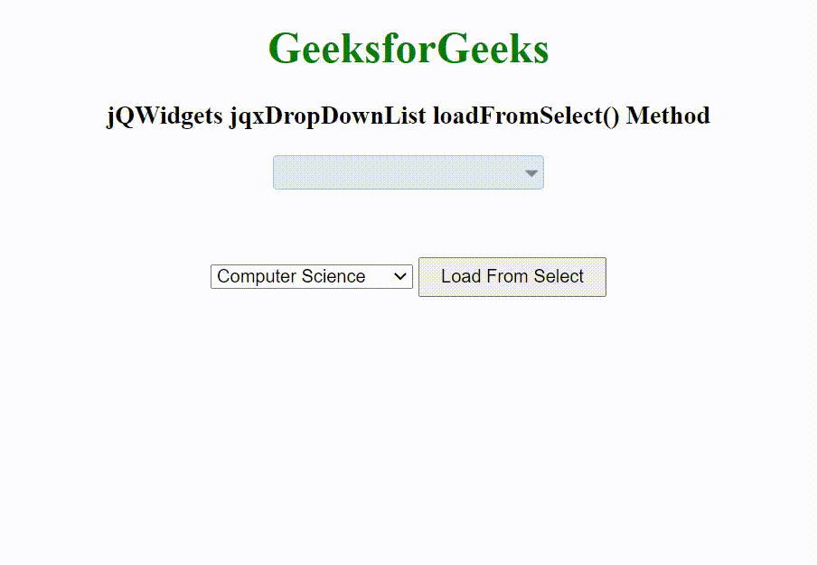 jQWidgets jqxDropDownList loadFromSelect() 方法 | 码农参考