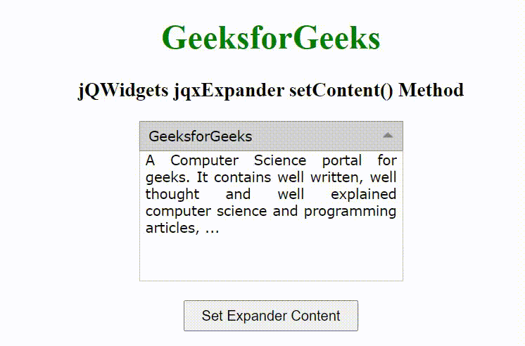 jQWidgets jqxExpander setContent() 方法 | 码农参考