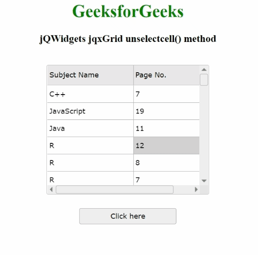 jQWidgets jqxGrid unselectcell() 方法 | 码农参考