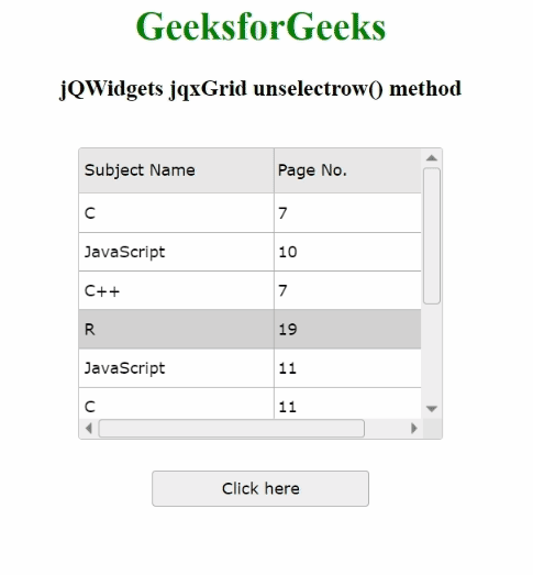jQWidgets jqxGrid unselectrow() 方法 | 码农参考