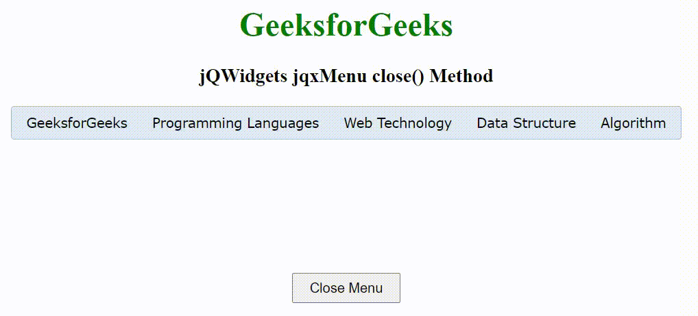 jQWidgets jqxMenu close() 方法 | 码农参考