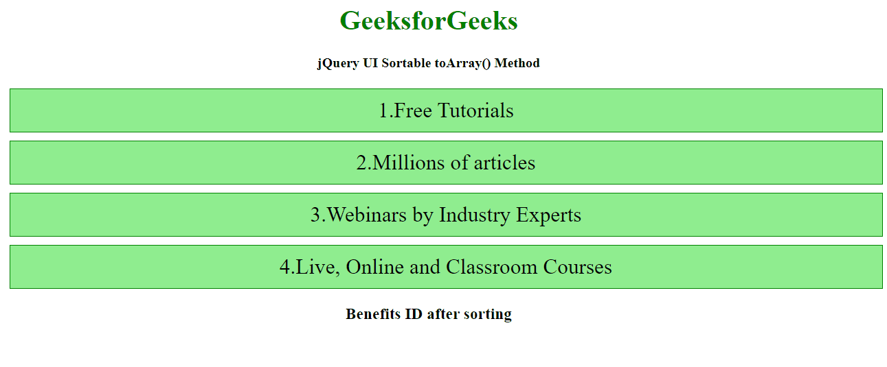 jQuery UI 可排序 toArray() 方法 | 码农参考