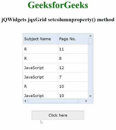 jQWidgets jqxGrid setcolumnproperty() 方法 | 码农参考